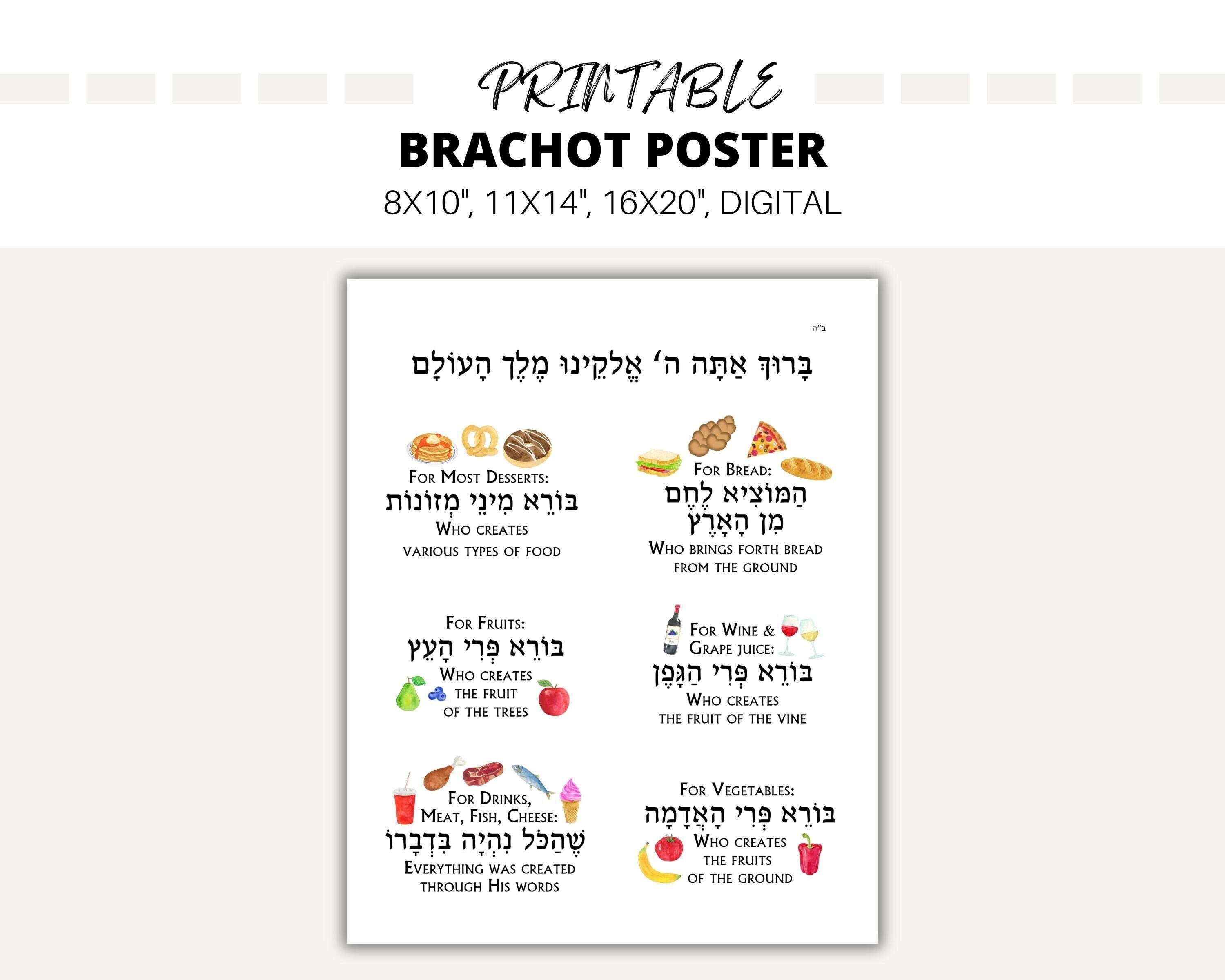 Printable Brachot Poster for Kids, Bracha Chart, Jewish Food Blessings ...