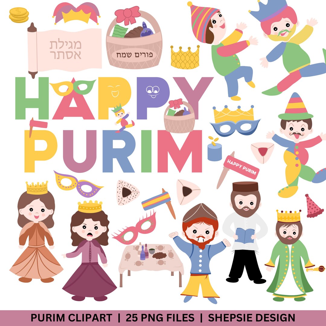 Purim Clipart, PNG Clipart Bundle, Jewish Holiday Clipart, Purim Party ...