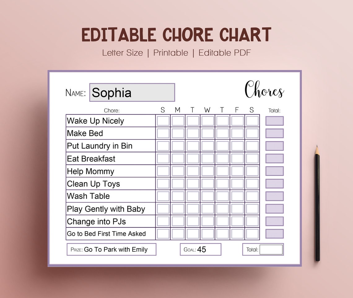 Editable Weekly Schedule for Girls, Printable Chore Chart for Girls ...