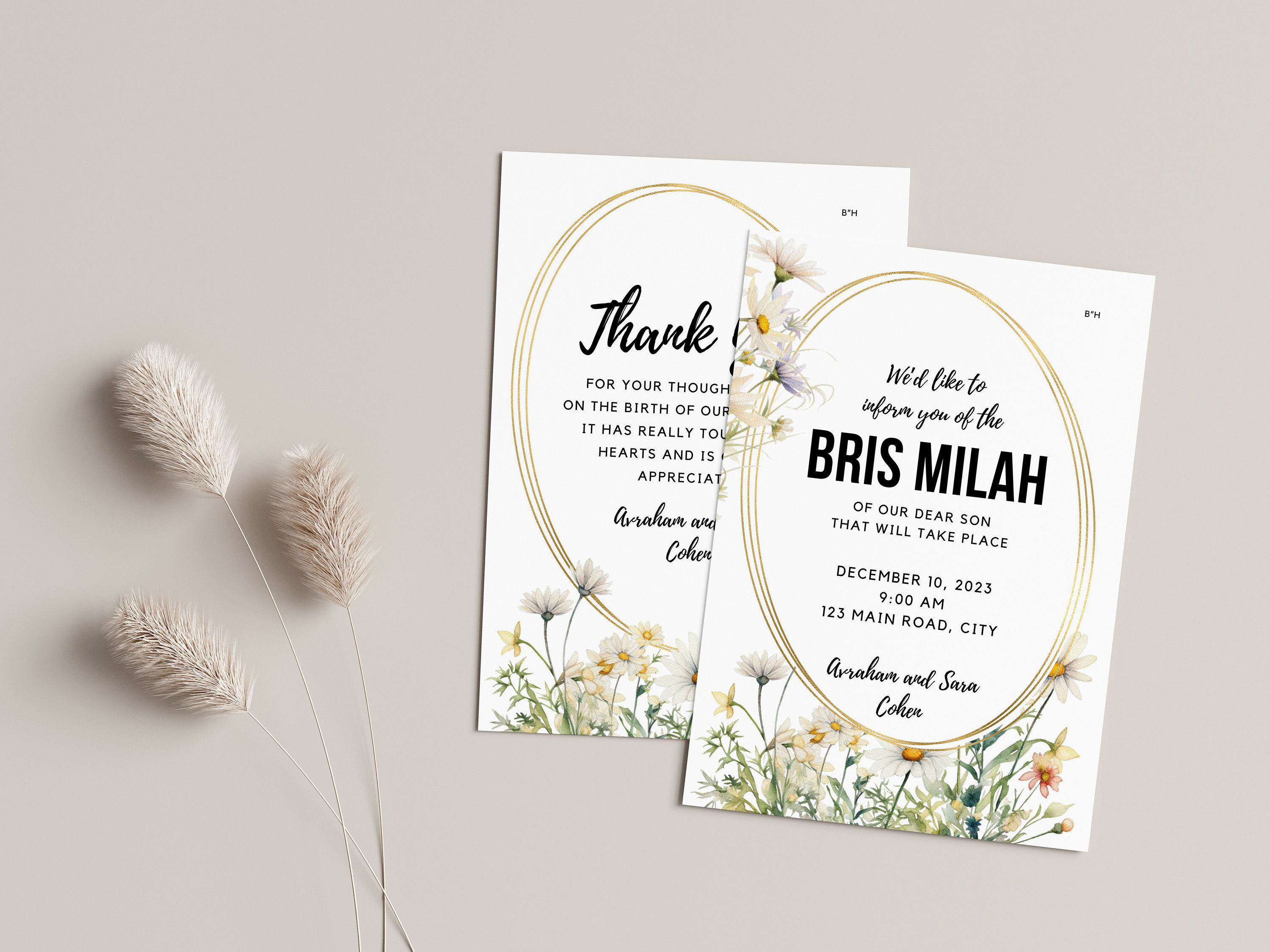 Wildflower Brit Milah Invitation, CANVA TEMPLATE, Circumcision ...