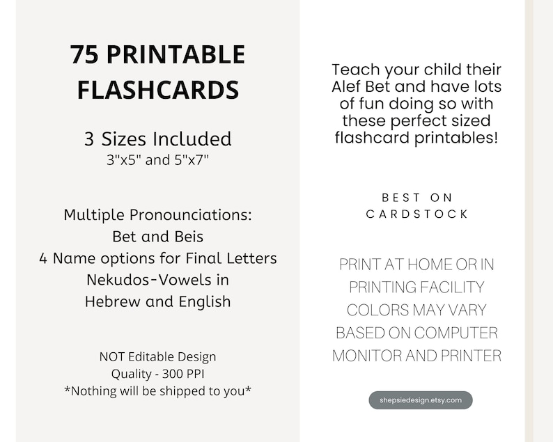 Alef Bet Flash Cards Printable, Hebrew Alphabet, Jewish Cards, Aleph ...