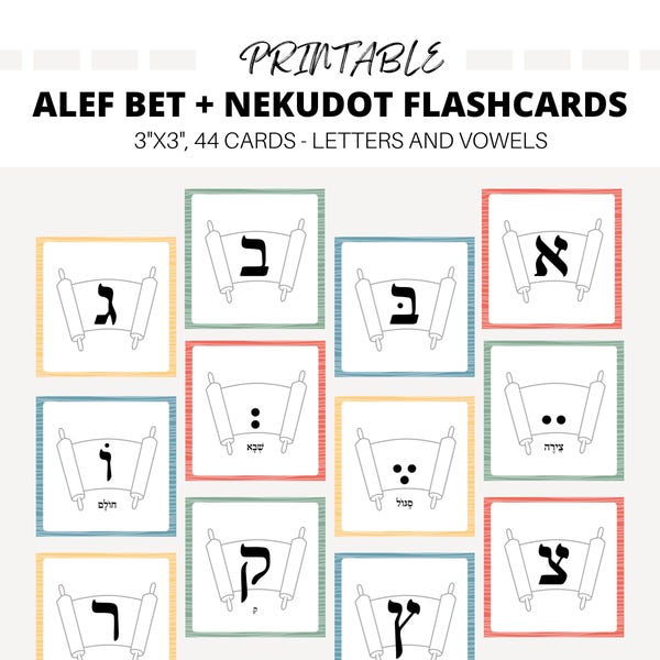 Alef Bet Flash Cards Printable, Hebrew Alphabet, Jewish Cards, Aleph ...