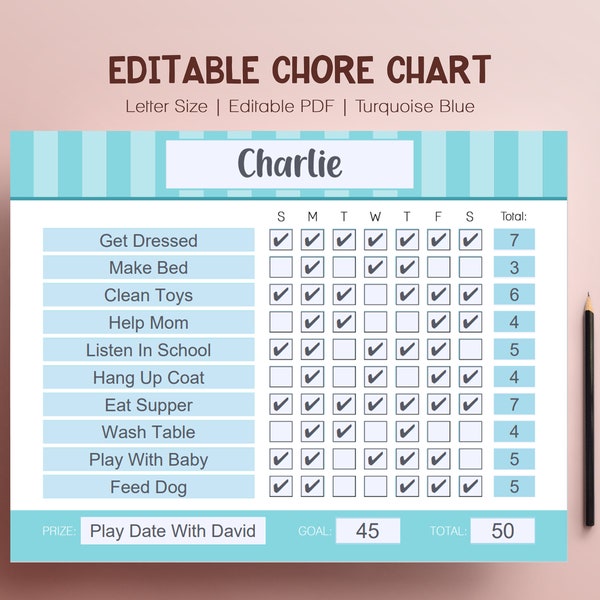 Printable Chore Chart for 6 Year Old - Etsy
