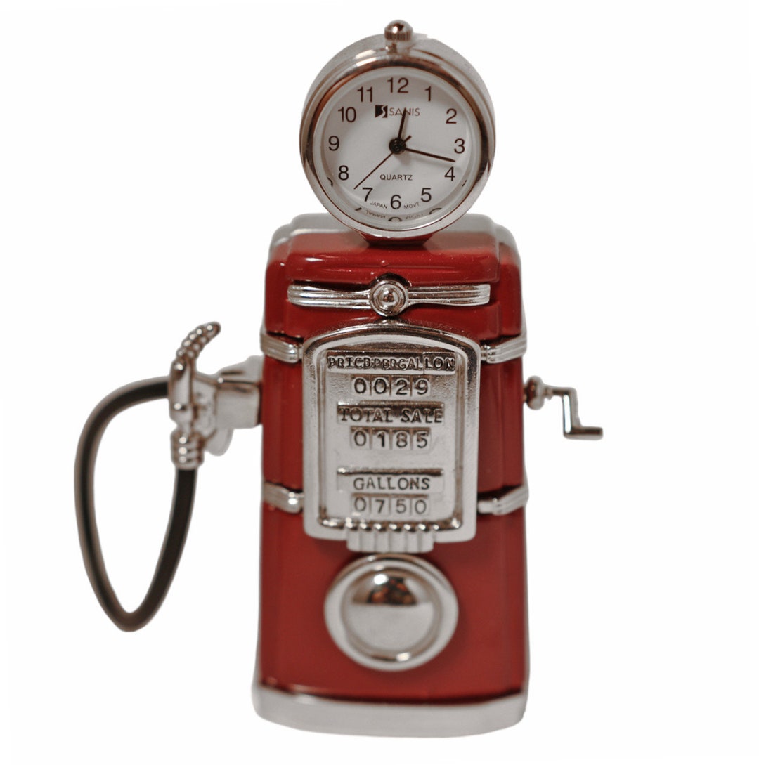 Antique Station Gas Pump Mini Desktop Clock - Custom Engraved Office ...