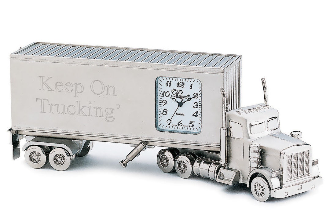 Silver Metal Semi Truck Mini Desk Clock - Engraved Personalized Desktop ...