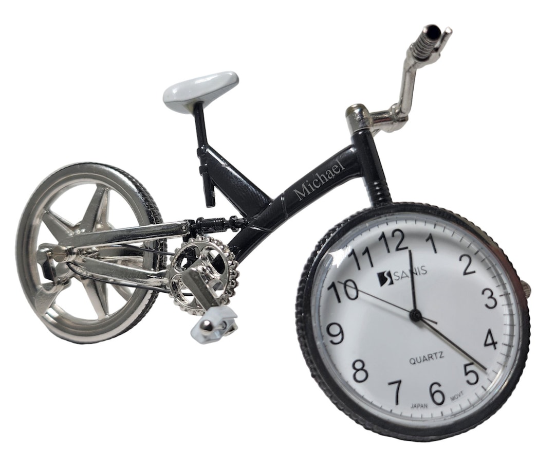 Black Miniature Mountain Bike Desktop Clock - Custom Engraved Office ...