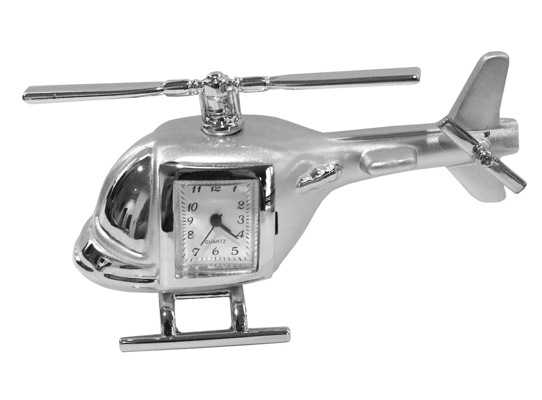 Silver Metal Helicopter Office Mini Desk Clock - Personalized Custom ...