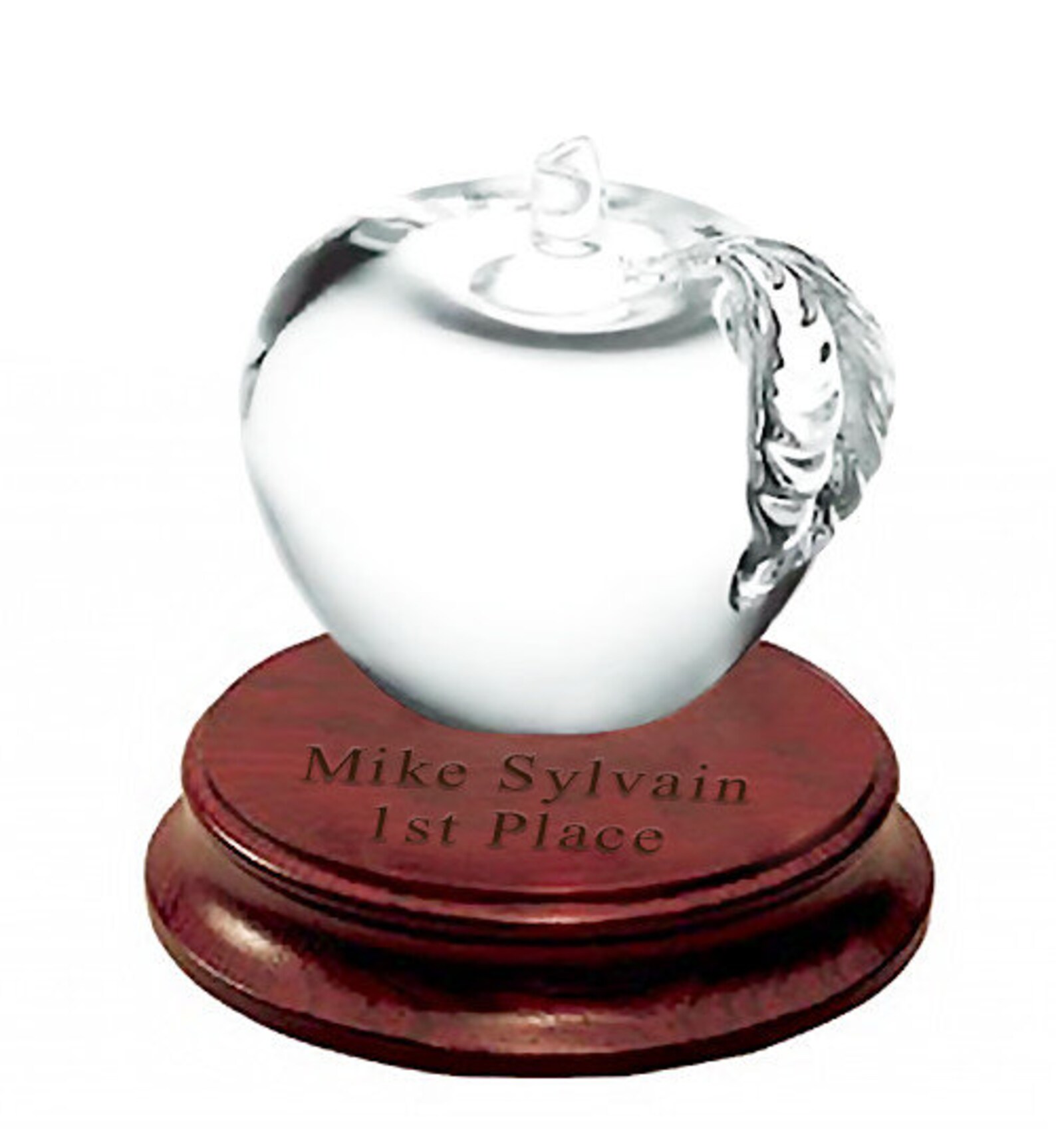 Glass Apple Award With Rosewood Base Personalized Achievement Trophies ...