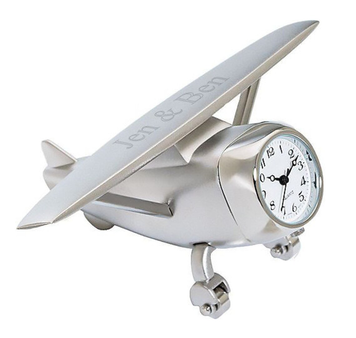 Custom Silver Finish High Wing Desk Clock Airplane - Personalized ...