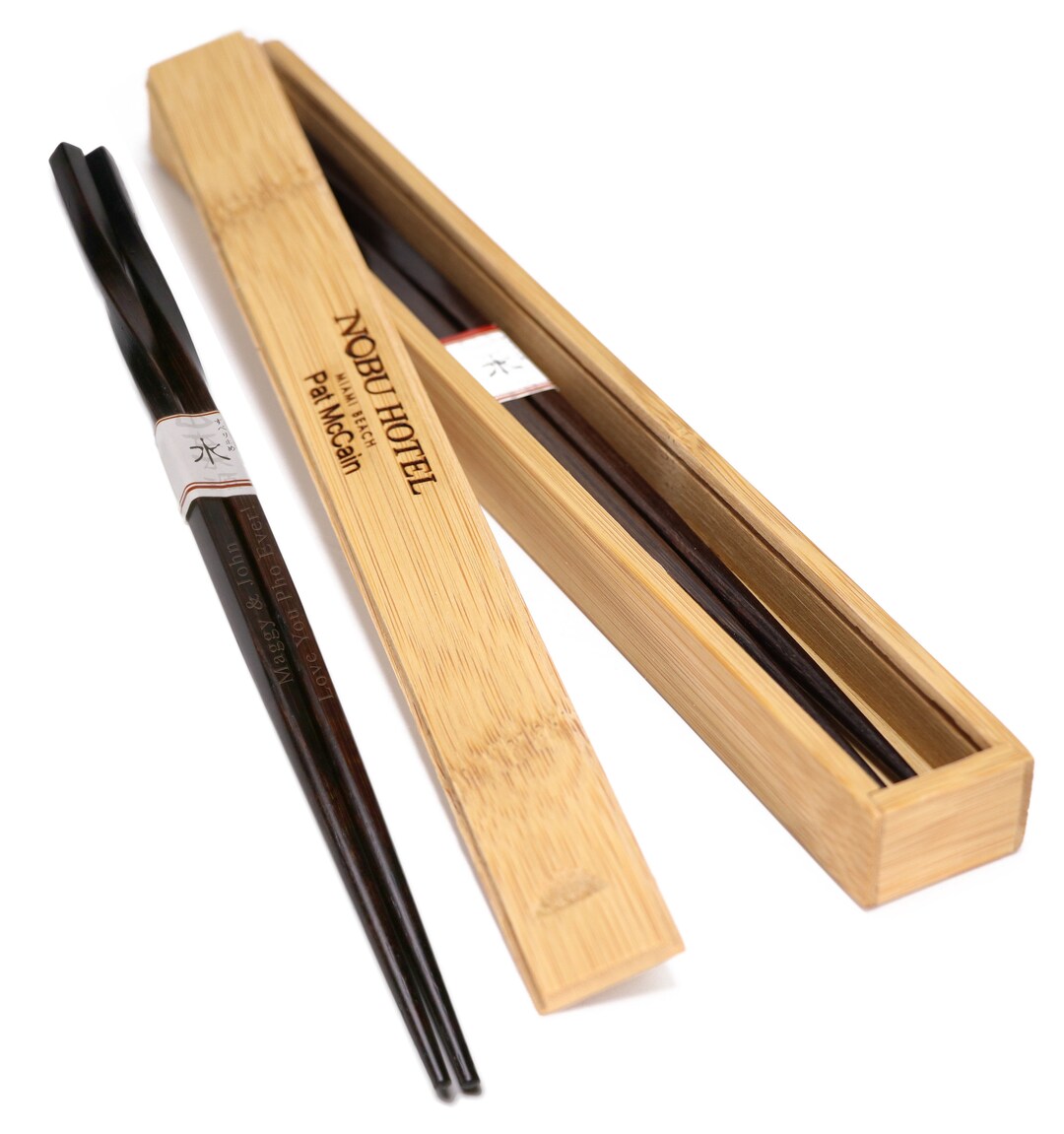 Engraved Fine Dining Twisted Dark Brown Wood Chopsticks & Optional ...