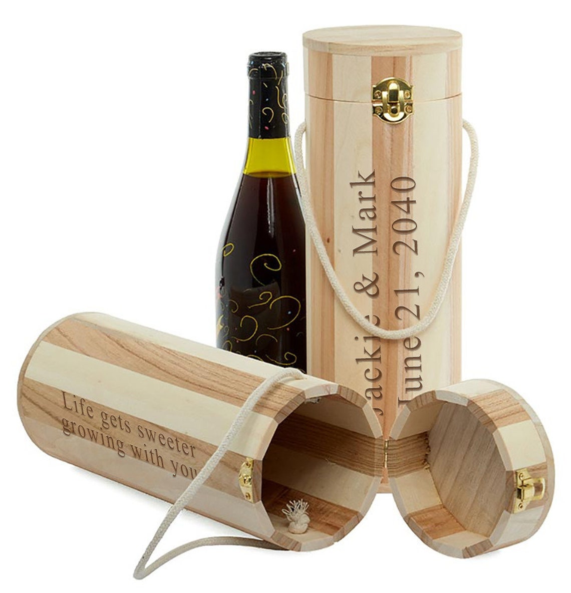 Custom Cylinder Wooden Wine Carrier With Rope Handle and - Etsy