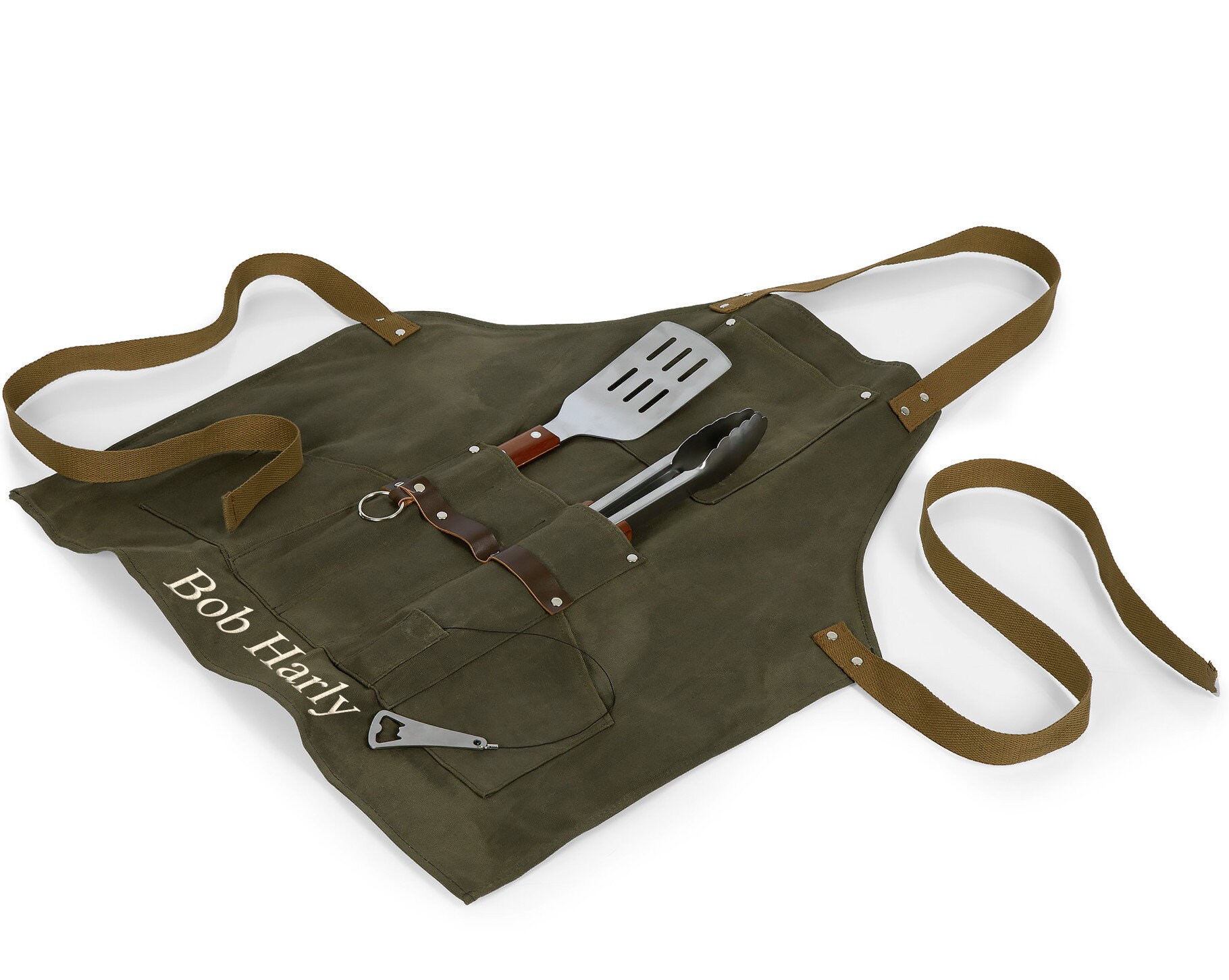 Smart BBQ Waxed Canvas Apron With Grilling Tool Set & Metal | Etsy