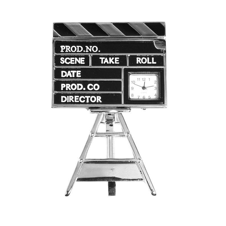 Silver and Black Hollywood Movie Clapboard Mini Office Desk Clock ...