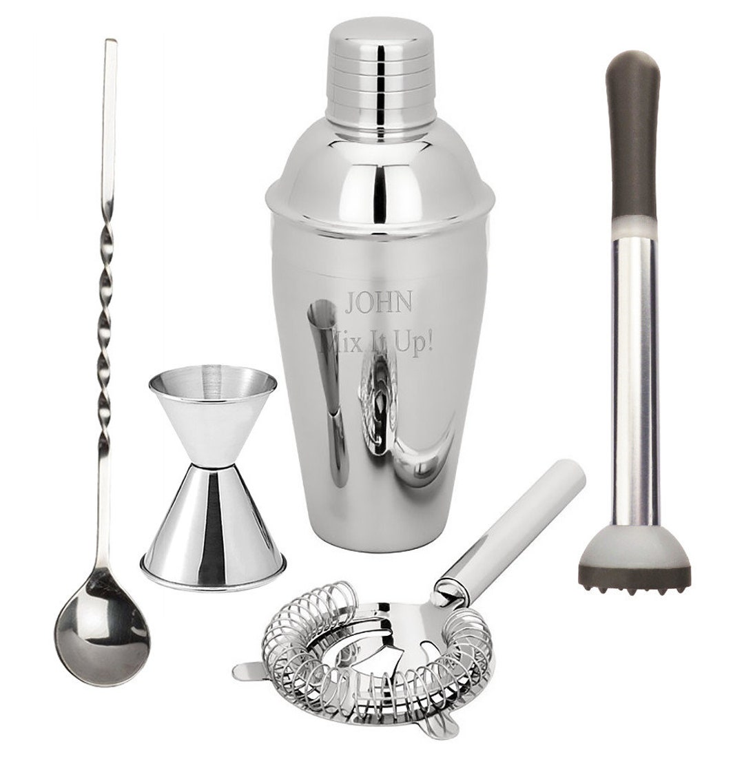 5-piece Stainless Steel Martini Cocktail Shaker Set - Custom Engraved ...
