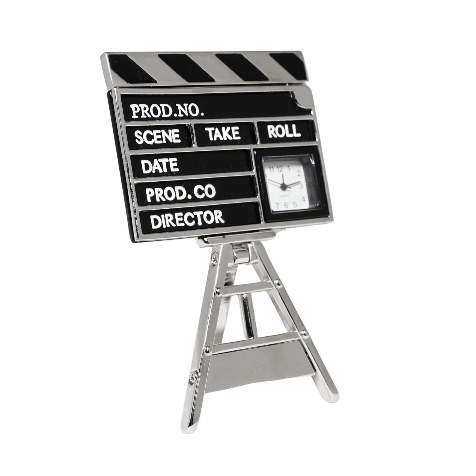 Silver and Black Hollywood Movie Clapboard Mini Office Desk Clock ...