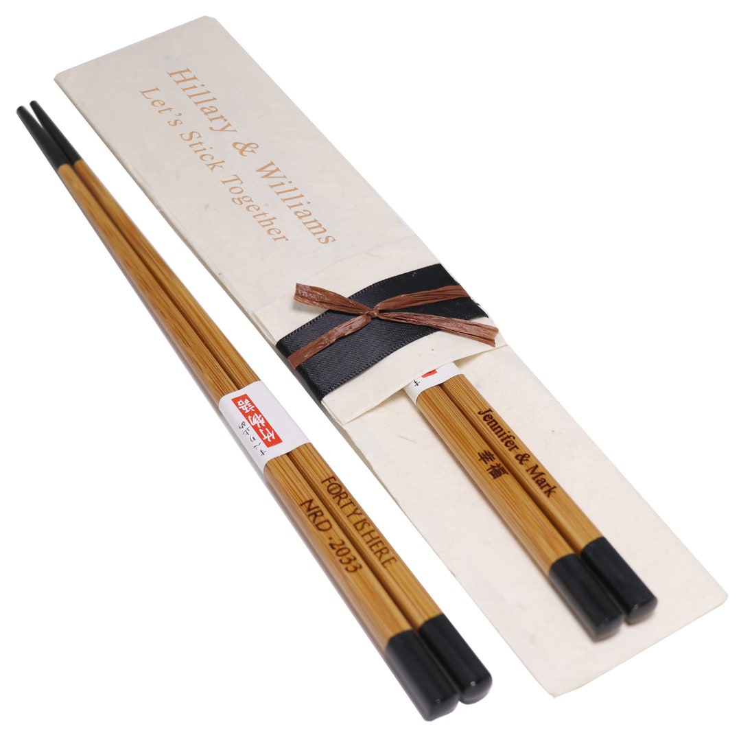 Engraved Black Japanese Bamboo Chopsticks & Optional Handmade Natural ...