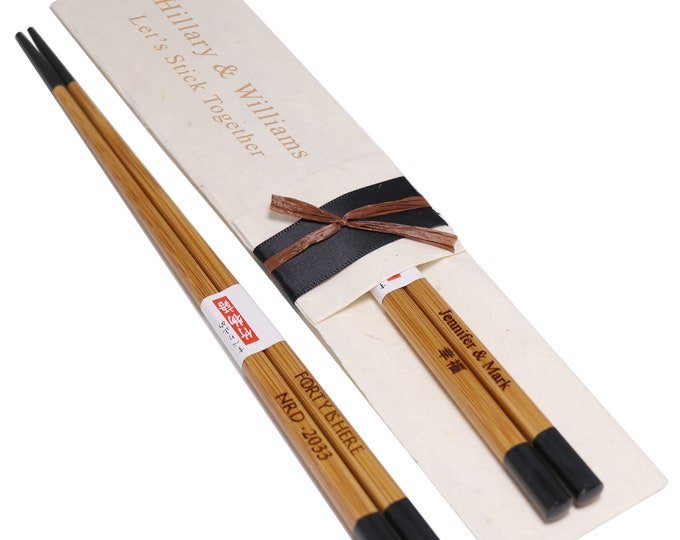 Engraved Fine Dining Twisted Red Chinese Bamboo Chopsticks Pair & Box 1 ...
