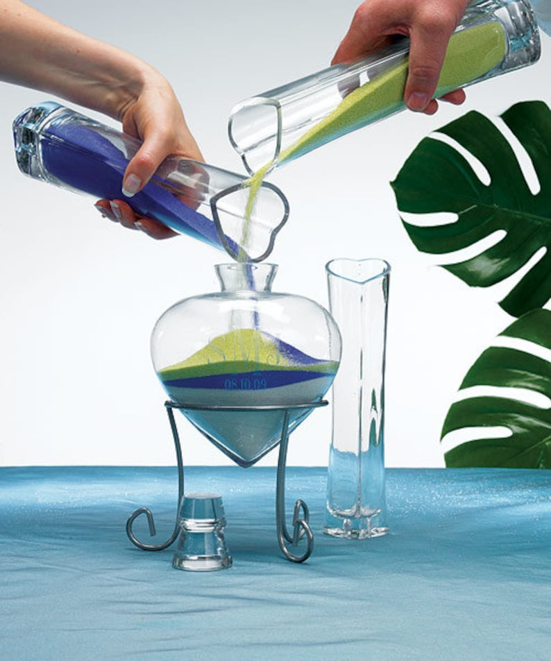 Wedding Unity Heart Shaped Sand Ceremony Glass Vase Set - Bride Groom ...