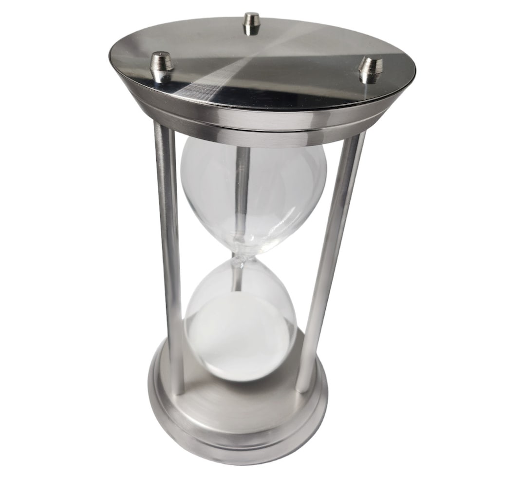 Large Silver Brushed Metal Hourglass Sand Timer With Metal Rods (60 ...