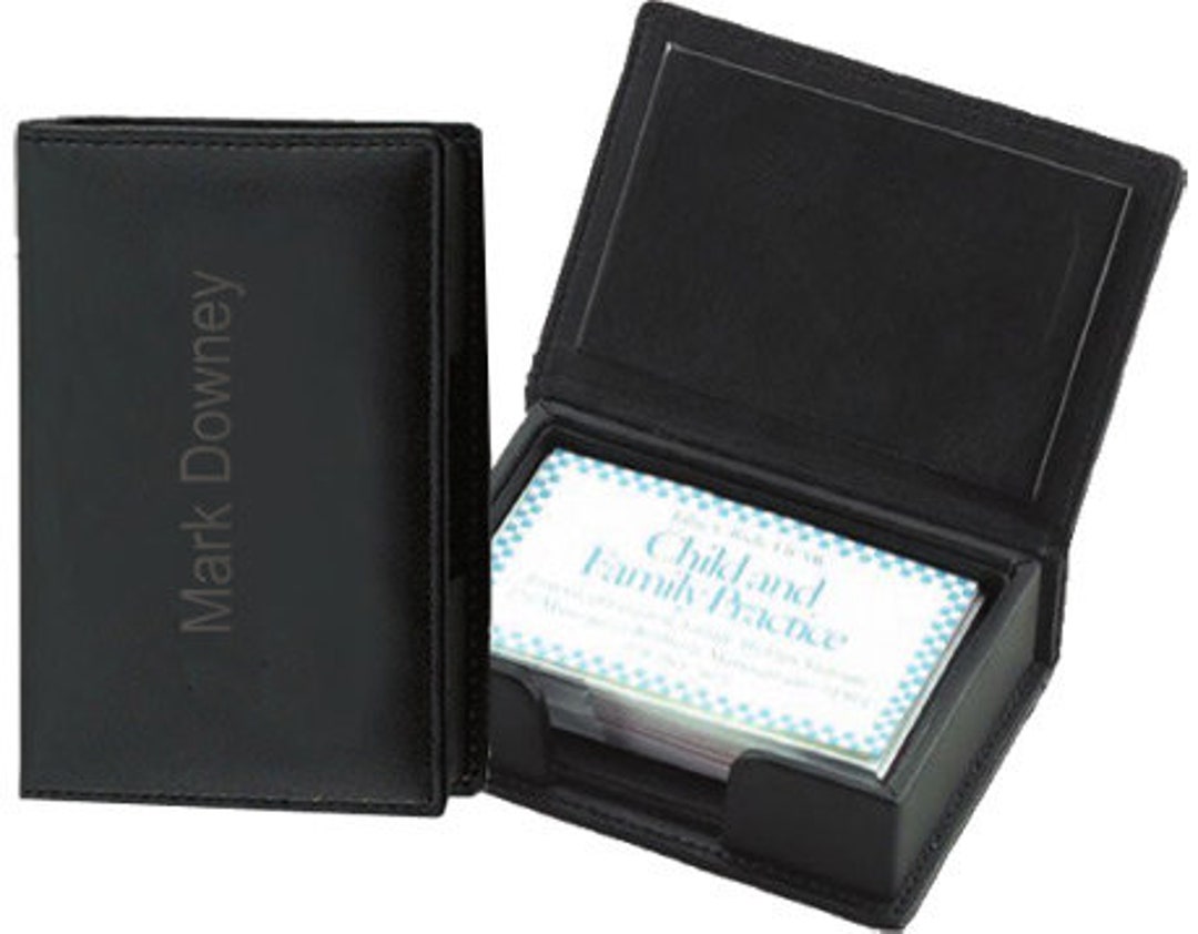 Black Leather Business Card Case Holder With Note Paper - Personalized ...