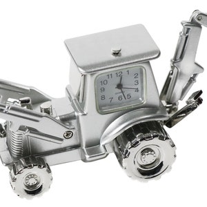 Silver Alloy Metal Industrial Backhoe Loader Mini Desk Clock ...