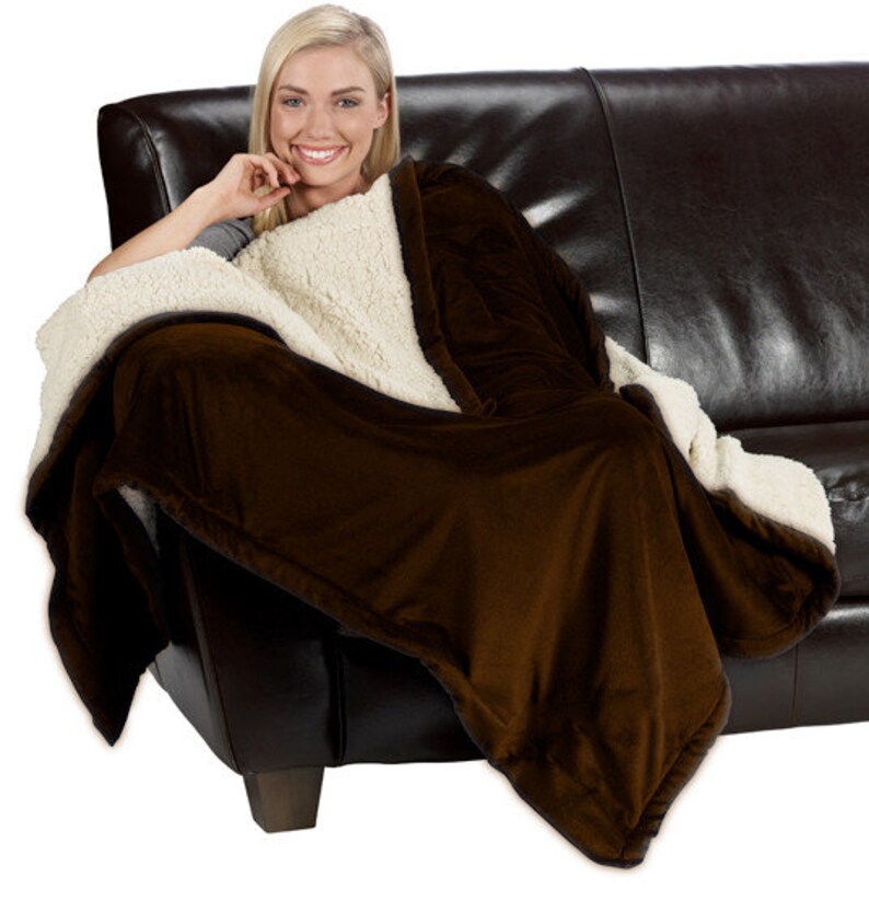 Custom Chocolate Brown Micro Plush Throw Sherpa Blanket Inner Faux ...