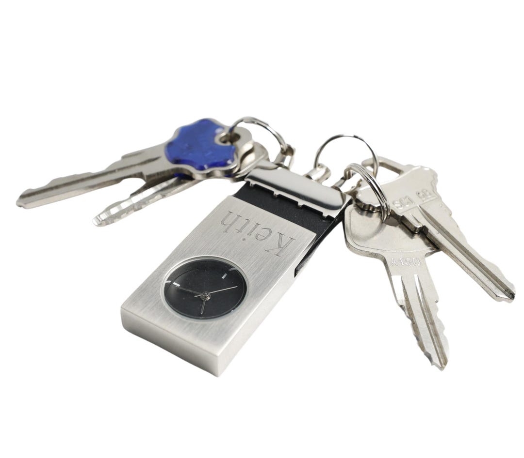 Personalized Silver Clock Triple Keyring Stainless Steel Holder ...