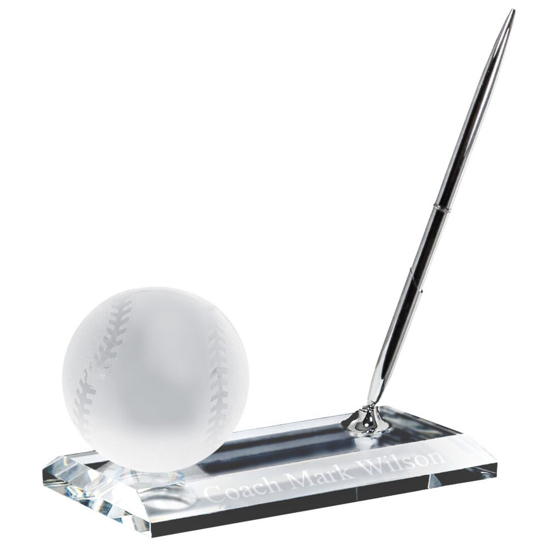 Crystal Desk Name Plate Baseball Paper Weight and Pen Desk Stand Set ...