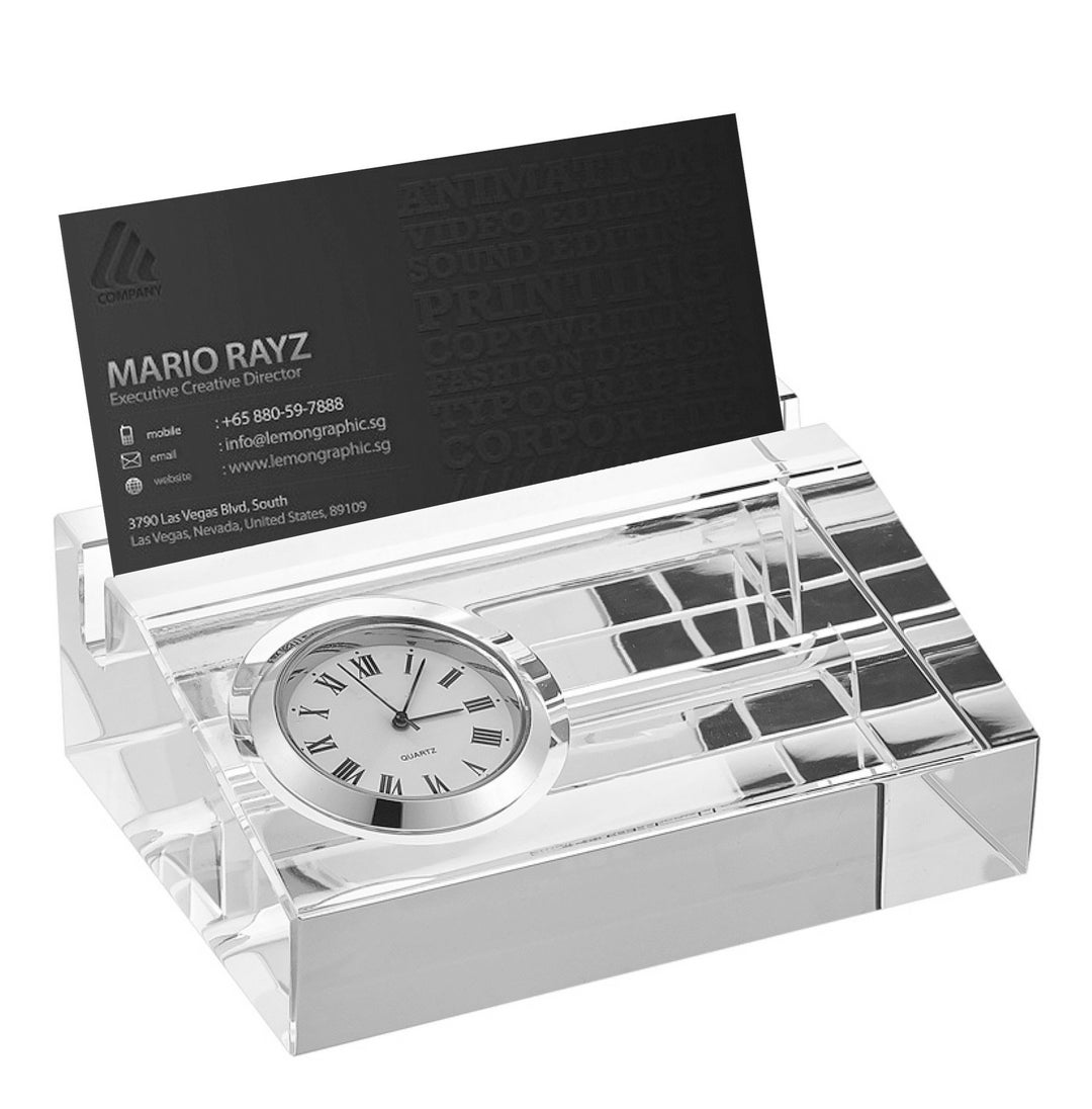 Crystal Name Plate and Desktop Clock Business Card Holder ...