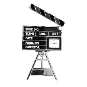 Silver and Black Hollywood Movie Clapboard Mini Office Desk Clock ...