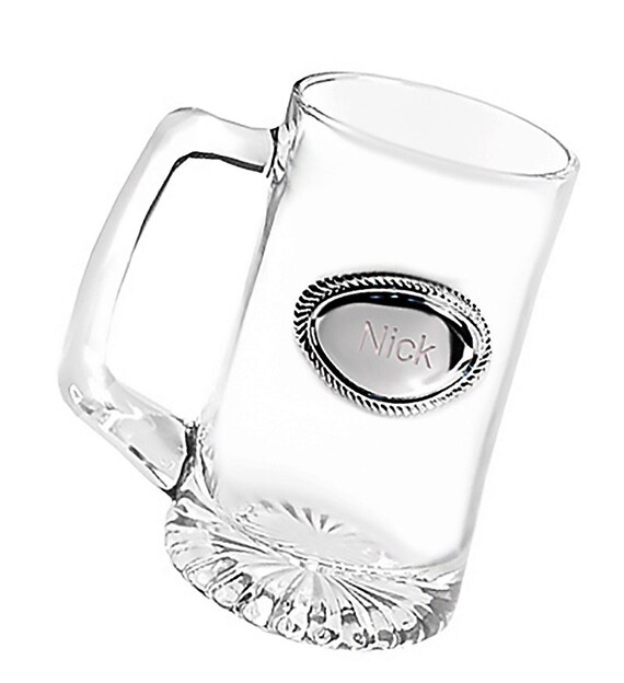 Engraved Medallion Glass Beer Mug Custom Barware Gifts | Etsy