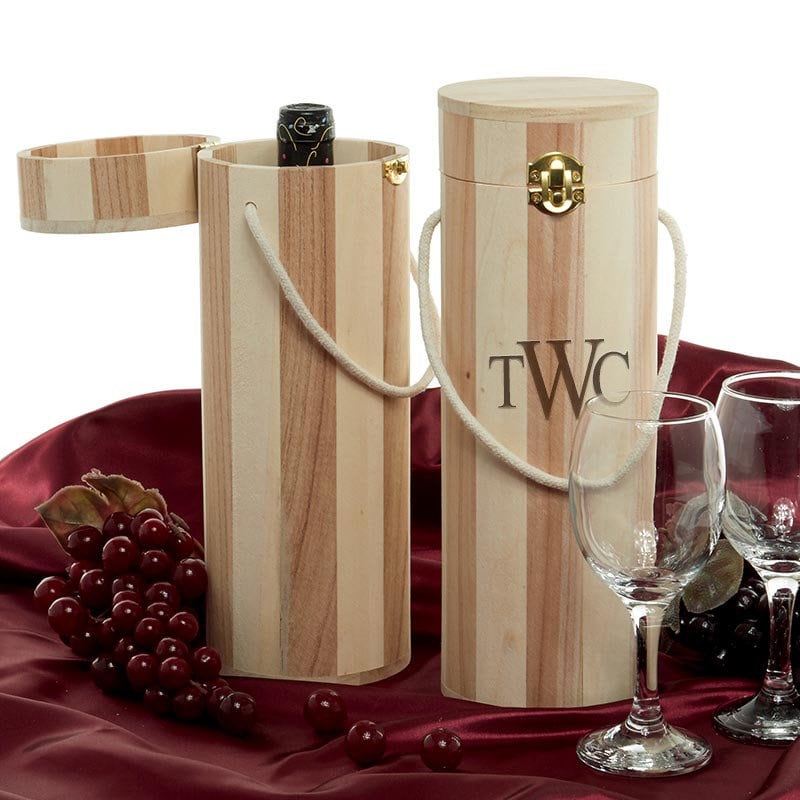 Custom Cylinder Wooden Wine Carrier With Rope Handle and - Etsy