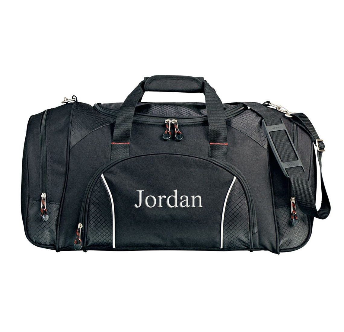 Black Embroidered Sports Utility Duffle Gym Bag - Personalized Travel ...