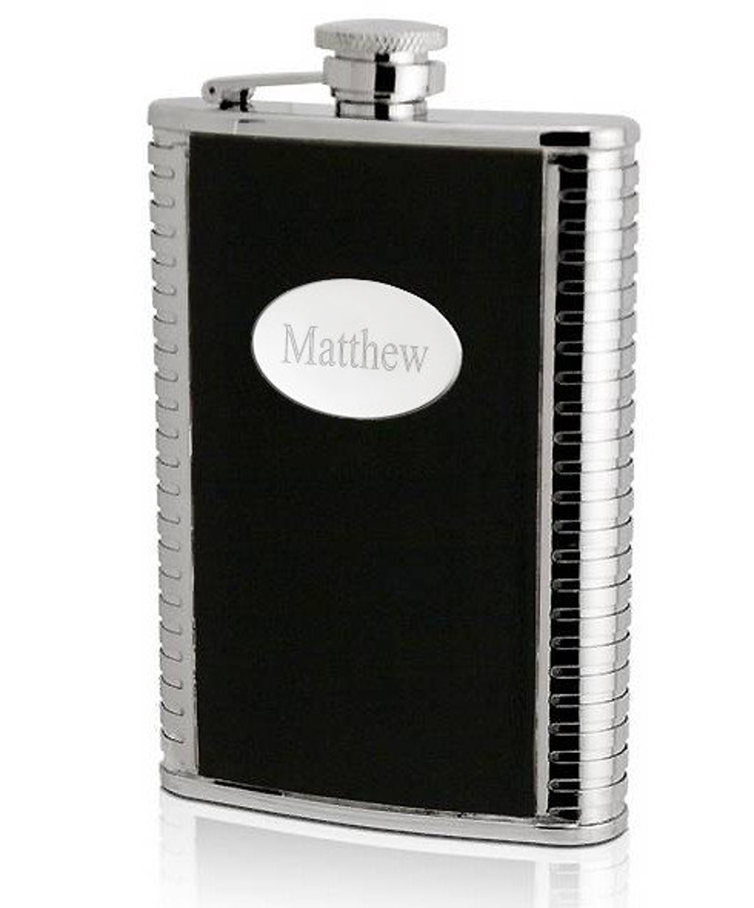 Stainless Steel Ribbed Side Grips Leather Flask - Personalized ...