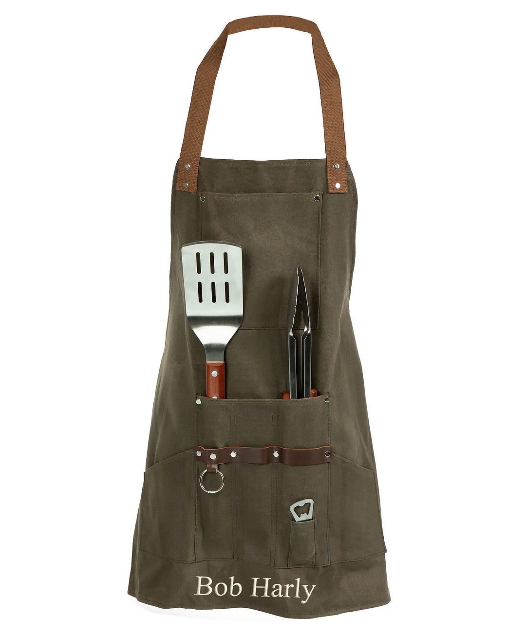 Smart BBQ Waxed Canvas Apron With Grilling Tool Set & Metal Retractable ...