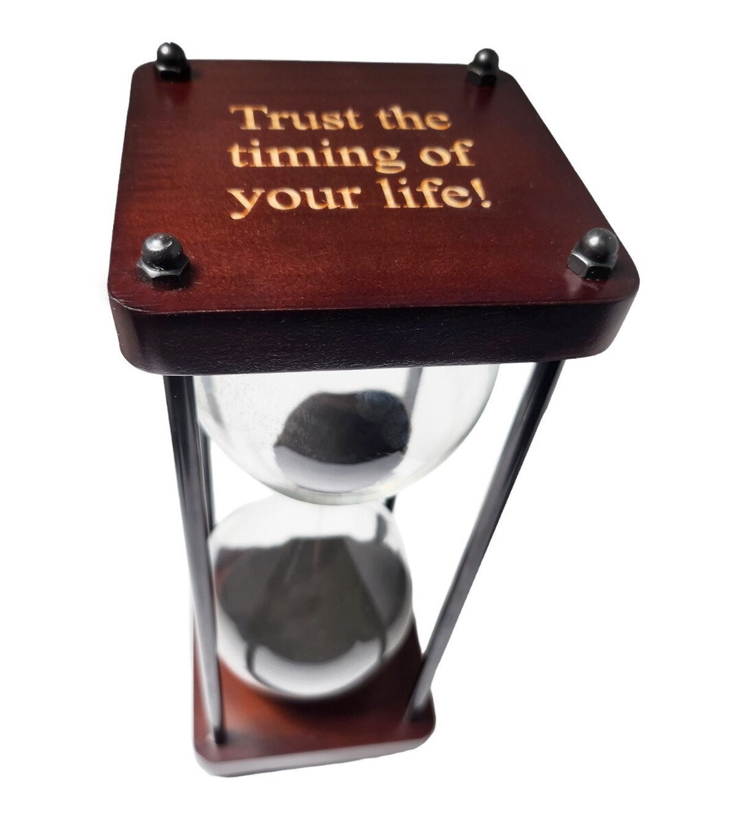 Cherry Wood Finish Hourglass Sand Timer With Metal Rods (60 Minutes ...