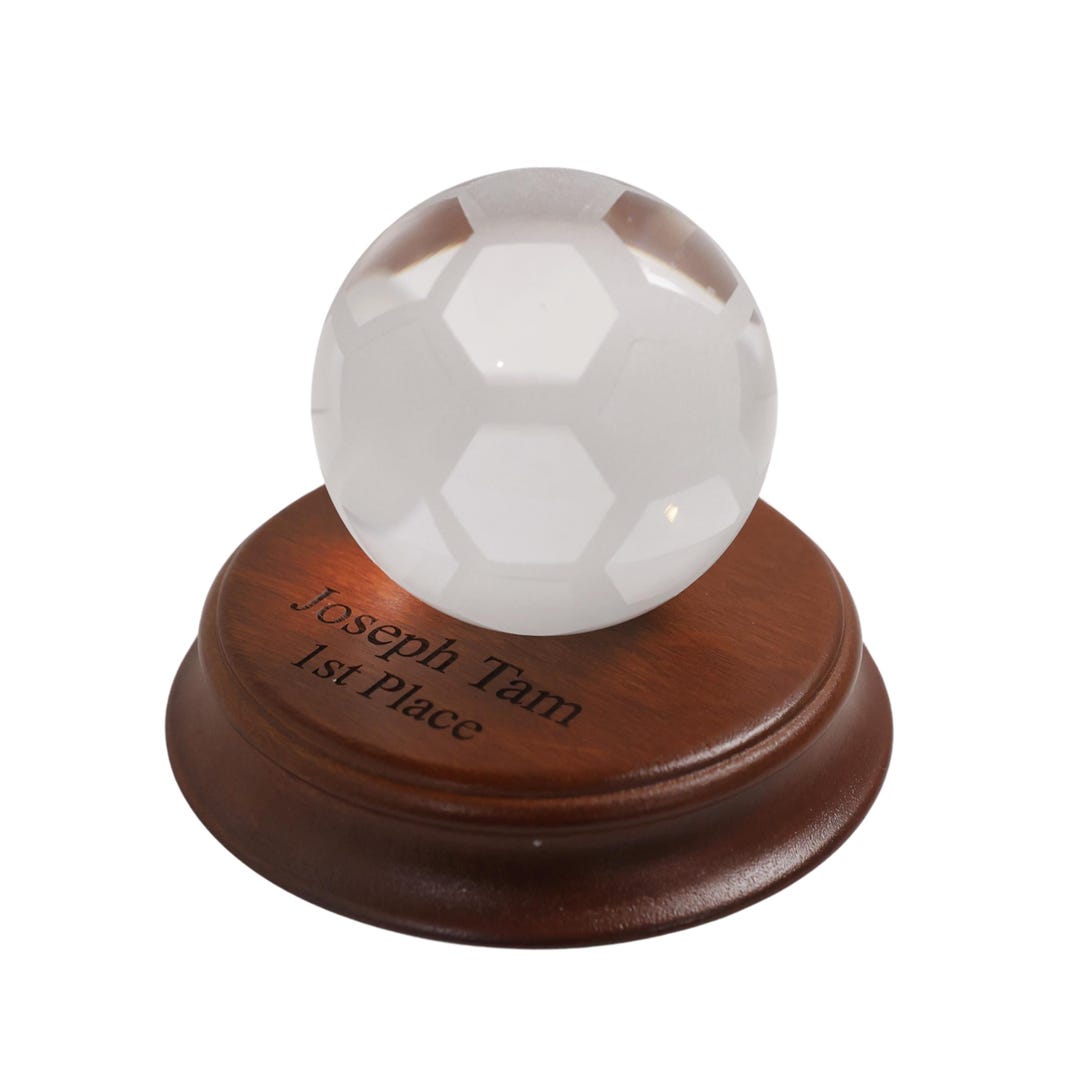 Custom Crystal Soccer Ball Trophy With Wooden Base - Personalized Gifts ...