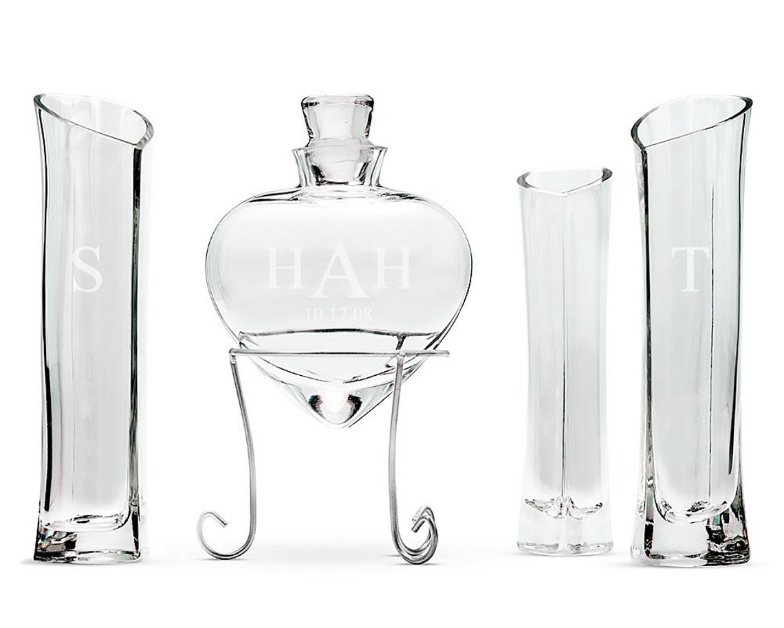 Wedding Unity Heart Shaped Sand Ceremony Glass Vase Set - Bride Groom ...