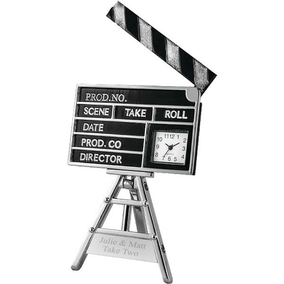 Silver and Black Hollywood Movie Clapboard Mini Office Desk Clock ...