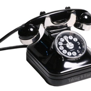 Custom Black Mini Antique Dial Telephone Desk Clock - Personalized Home ...
