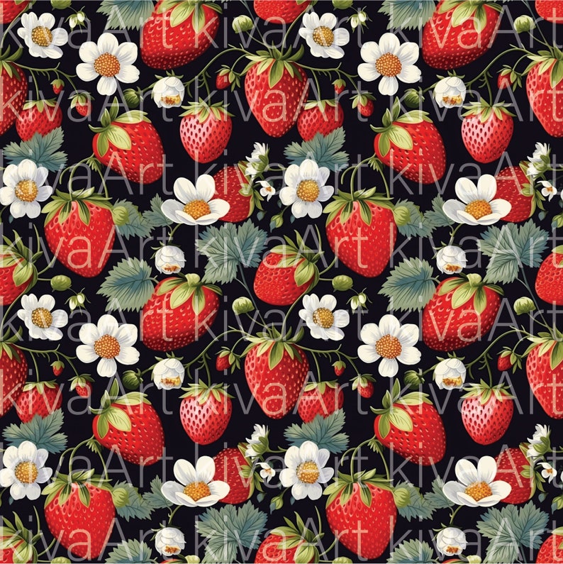 Blooming Strawberries Prints Patterns Collection of Six Printable ...