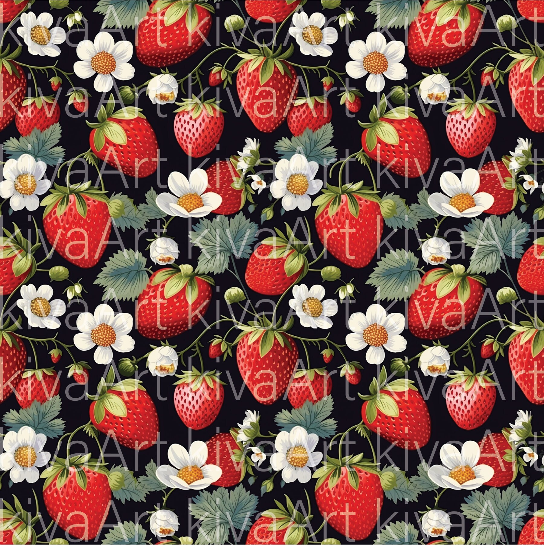 Blooming Strawberries Prints Patterns Collection of Six Printable ...