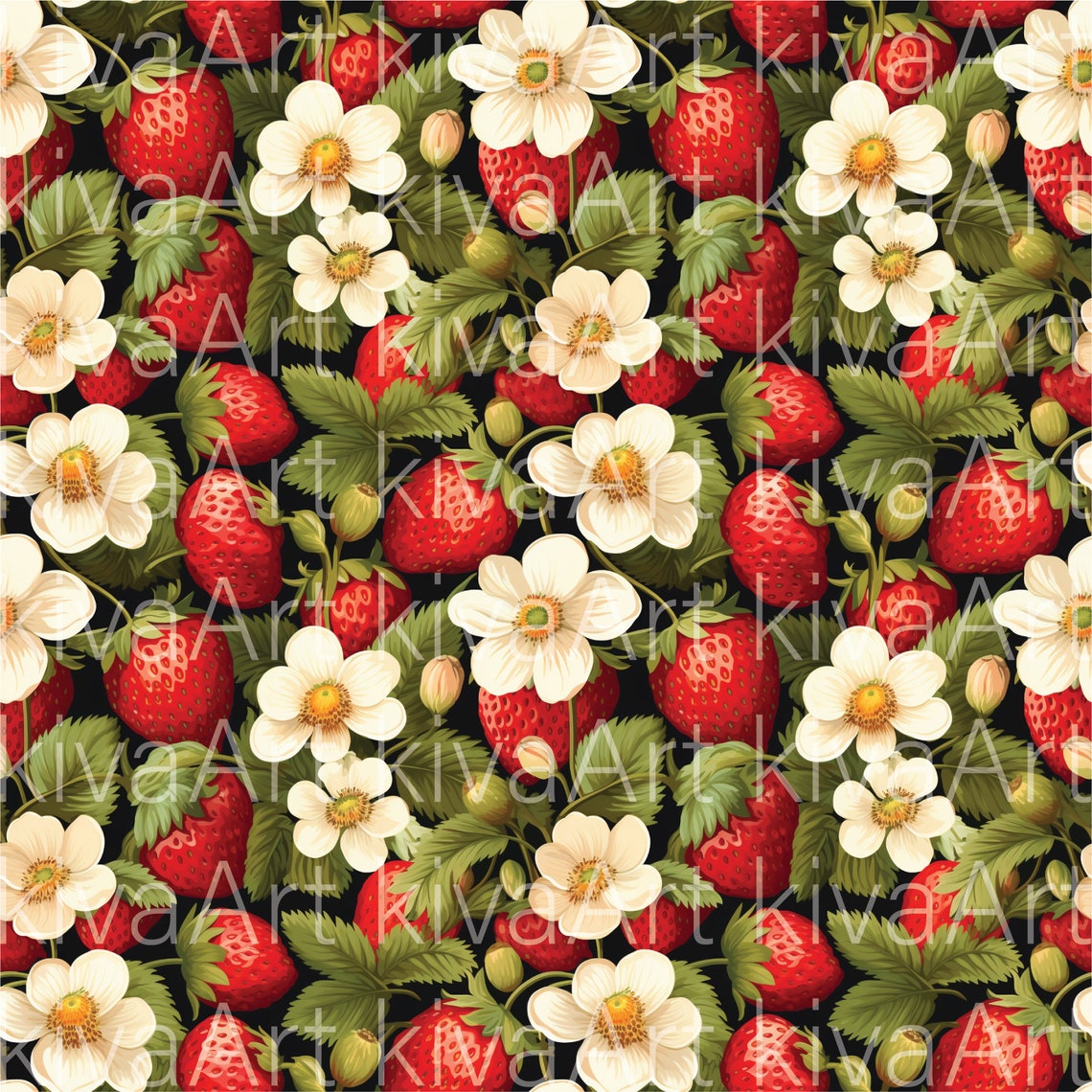 Blooming Strawberries Prints Patterns Collection of Six Printable ...