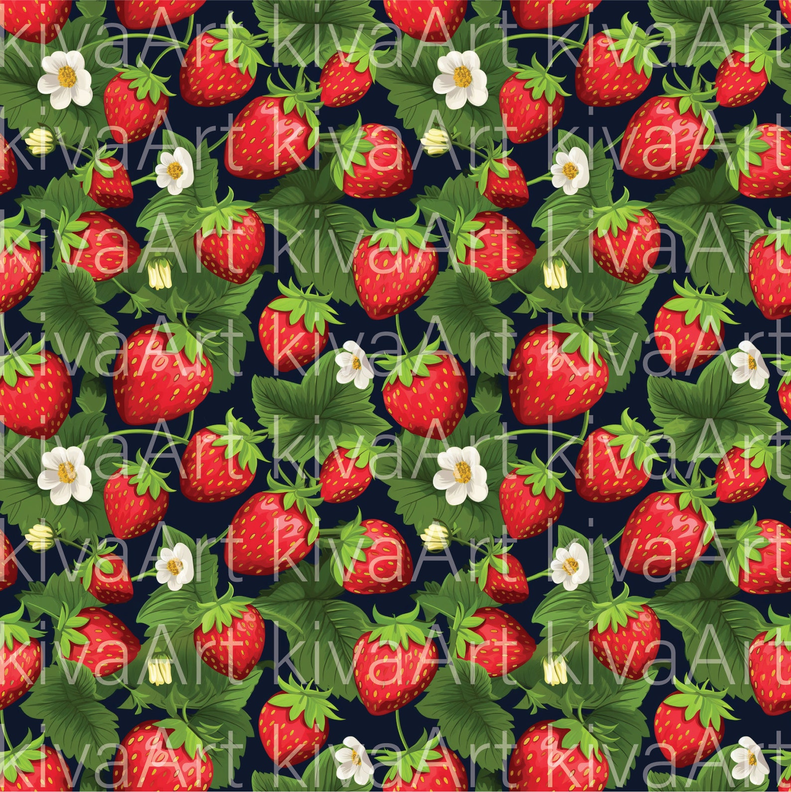 Blooming Strawberries Prints Patterns Collection of Six Printable ...