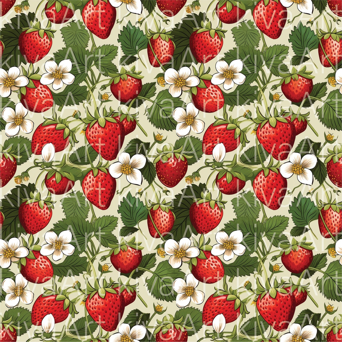 Blooming Strawberries Prints Patterns Collection of Six Printable ...