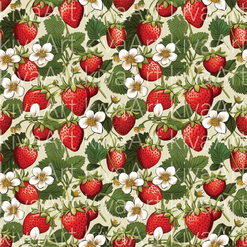 Blooming Strawberries Prints Patterns Collection of Six Printable ...