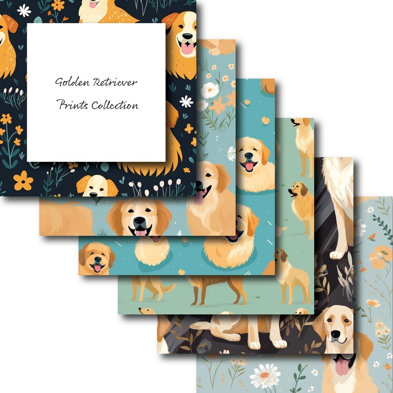 Golden Retriever Prints Patterns Collection of Six Printable Digital ...