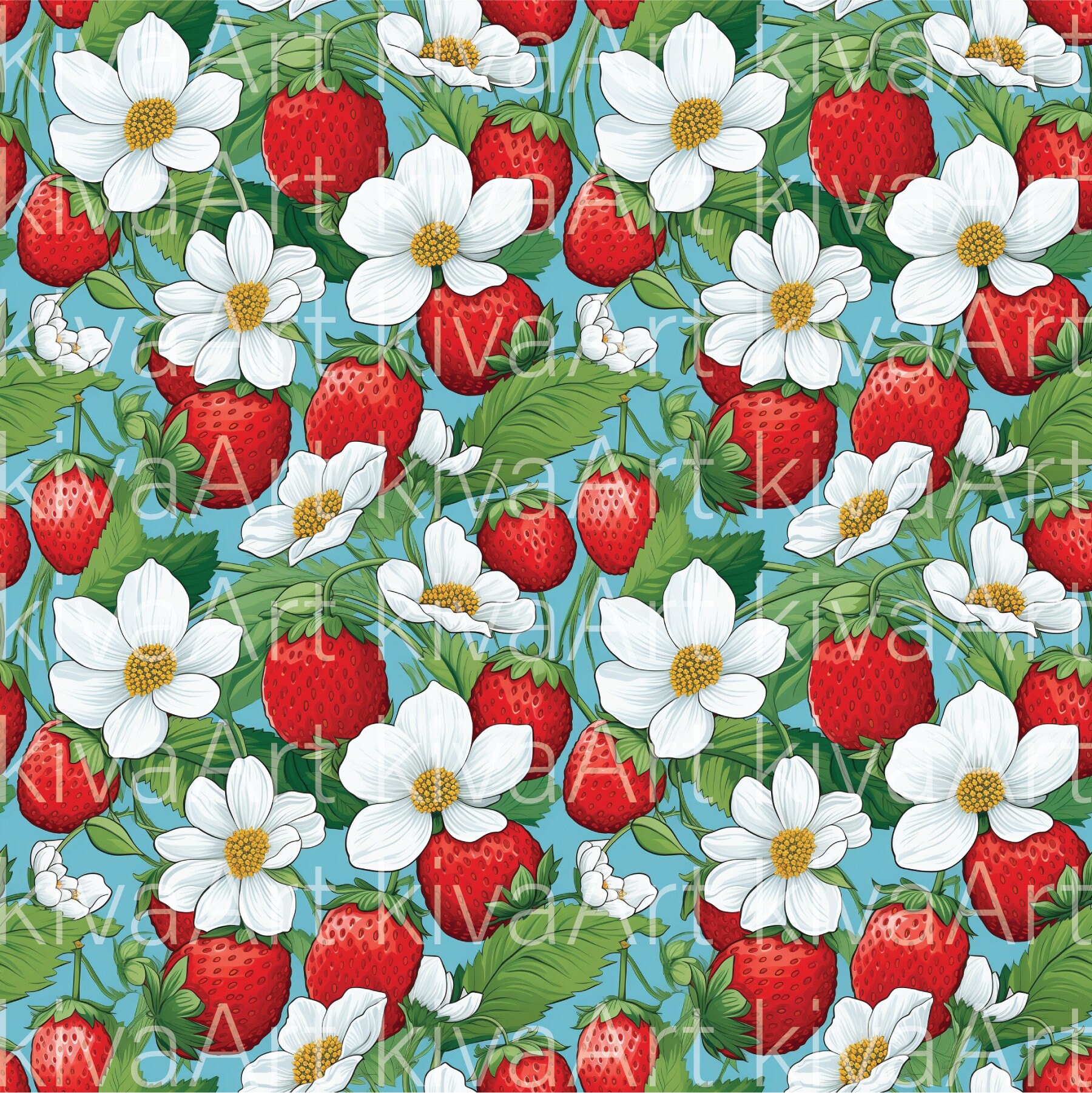 Blooming Strawberries Prints Patterns Collection of Six Printable ...