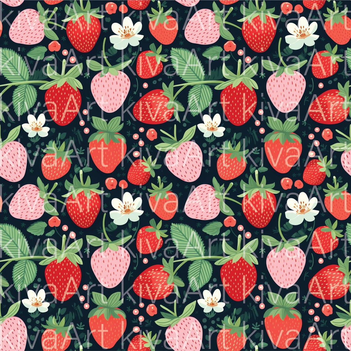 Blooming Strawberries Prints Patterns Collection of Six Printable ...