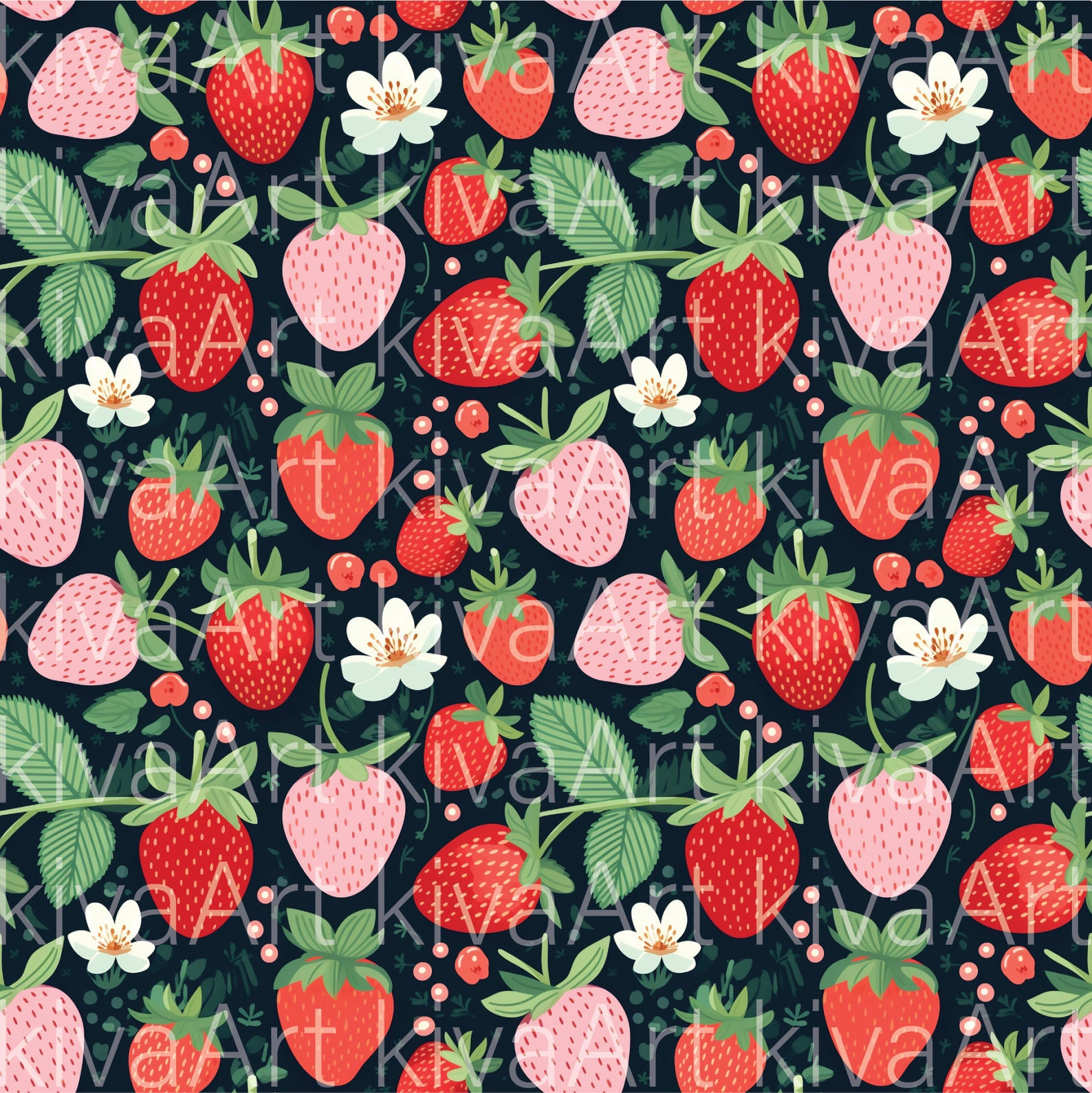 Blooming Strawberries Prints Patterns Collection of Six Printable ...